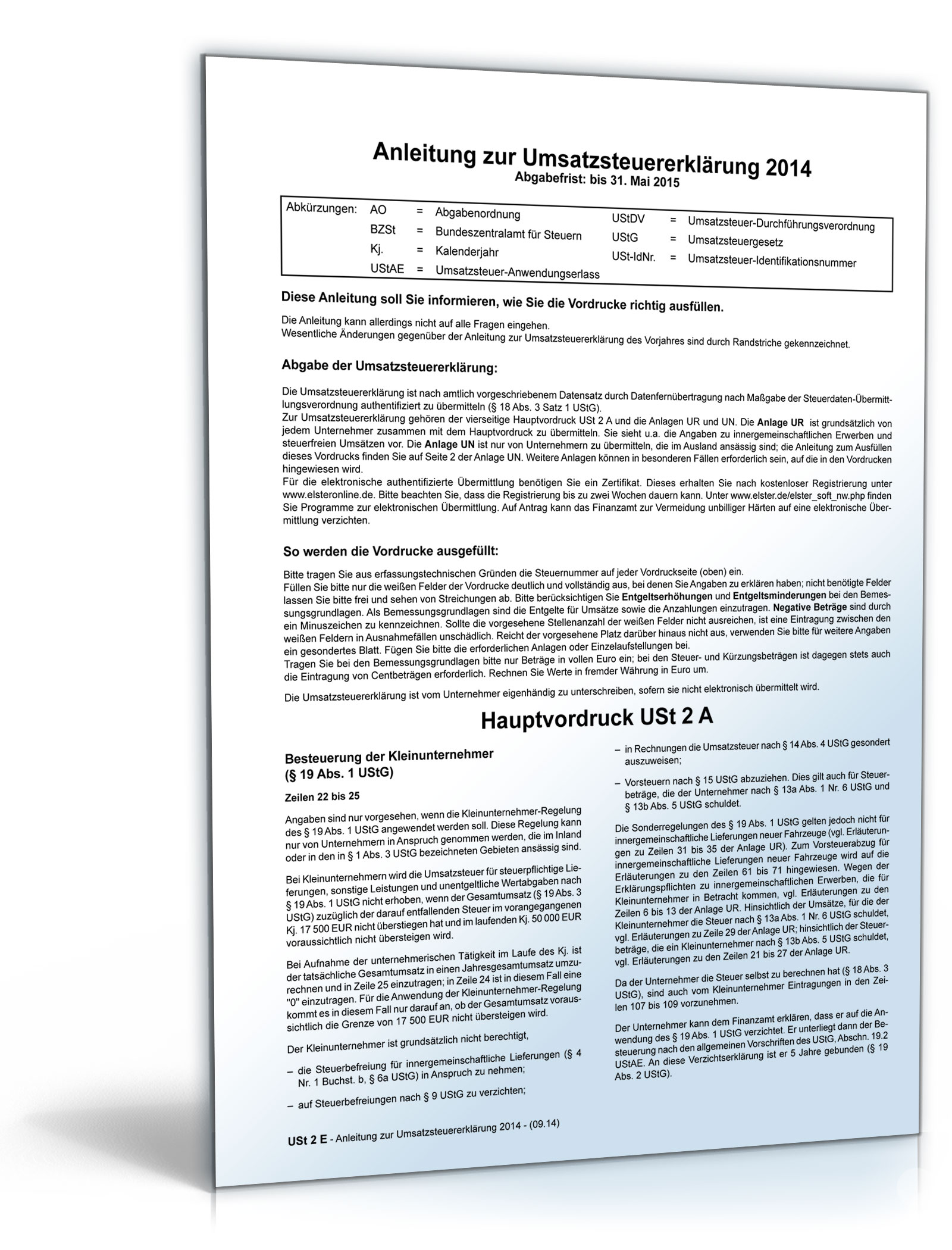 Anleitung zur Umsatzsteuererklärung 2014 • DE Steuerformular Download