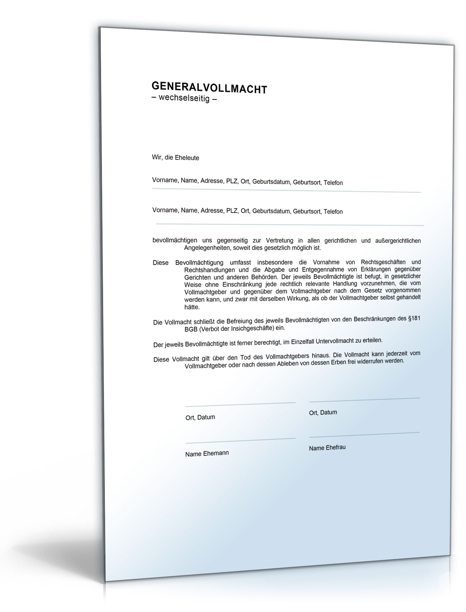 Generalvollmacht für Eheleute • DE Vorlage Download