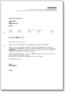 Absage eines Angebots (wegen zu hohem Preis) • DE Musterbrief Download